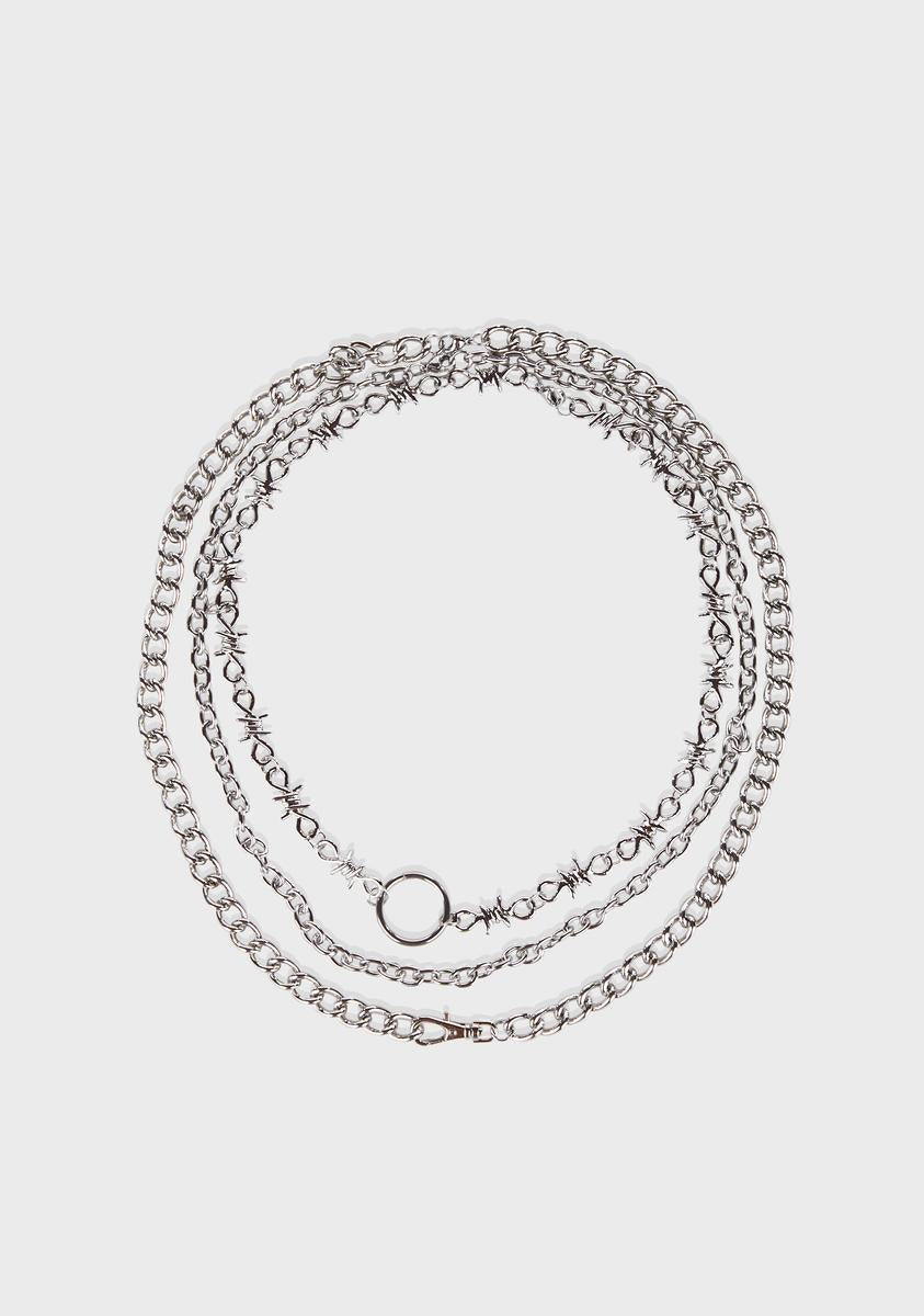 Chain Link Barbed Wire Layered Necklace Set - Silver – Dolls Kill