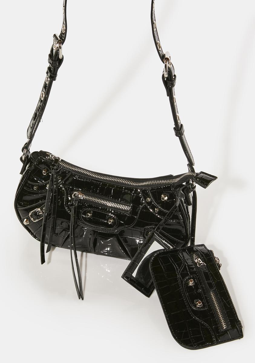 Public Desire Trackstar Black Croc Shoulder Bag – Dolls Kill