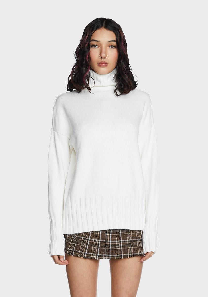 Ribbed Knit Turtleneck Sweater - White – Dolls Kill