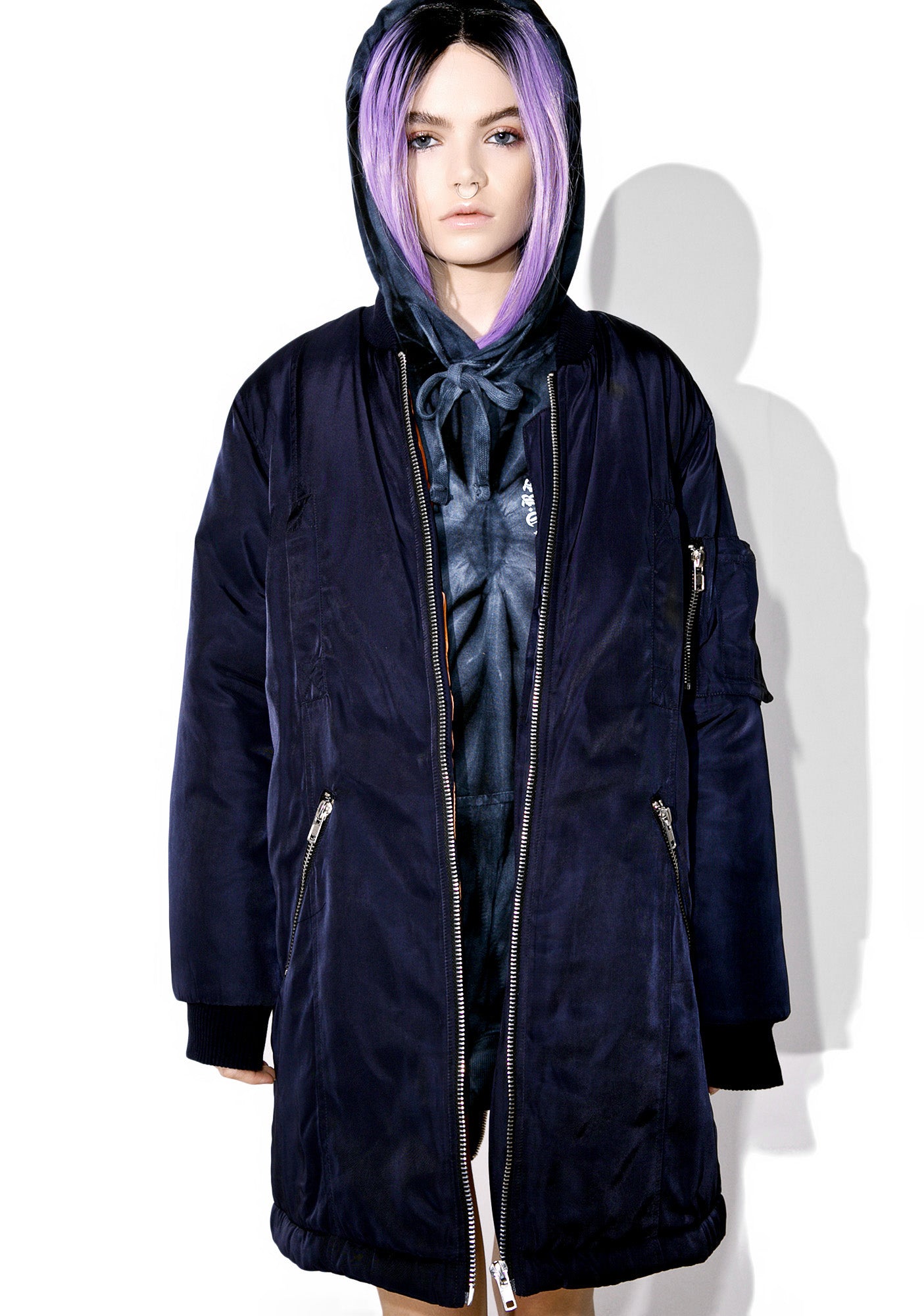 Longline Navy Bomber Jacket – Dolls Kill