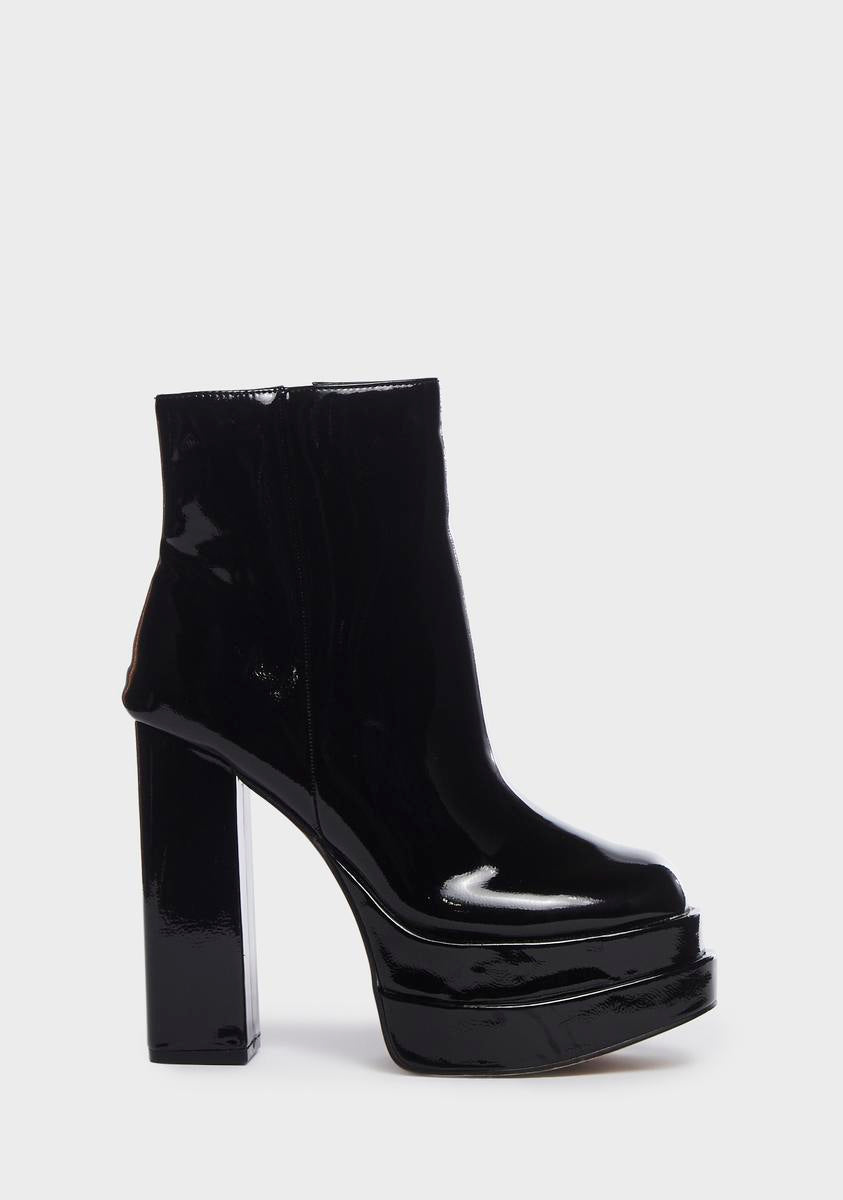 Vegan Leather Patent Double Stacked Platform Boots - Black – Dolls Kill