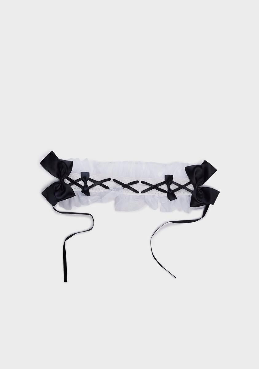 Sheer Ruffle Lace Bow Headband - White/Black – Dolls Kill
