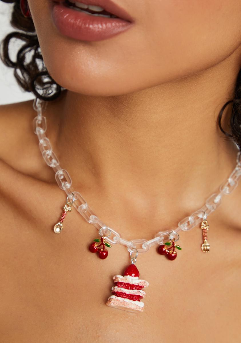 Clear Chain Necklace With Cake And Cherry Charms – Dolls Kill