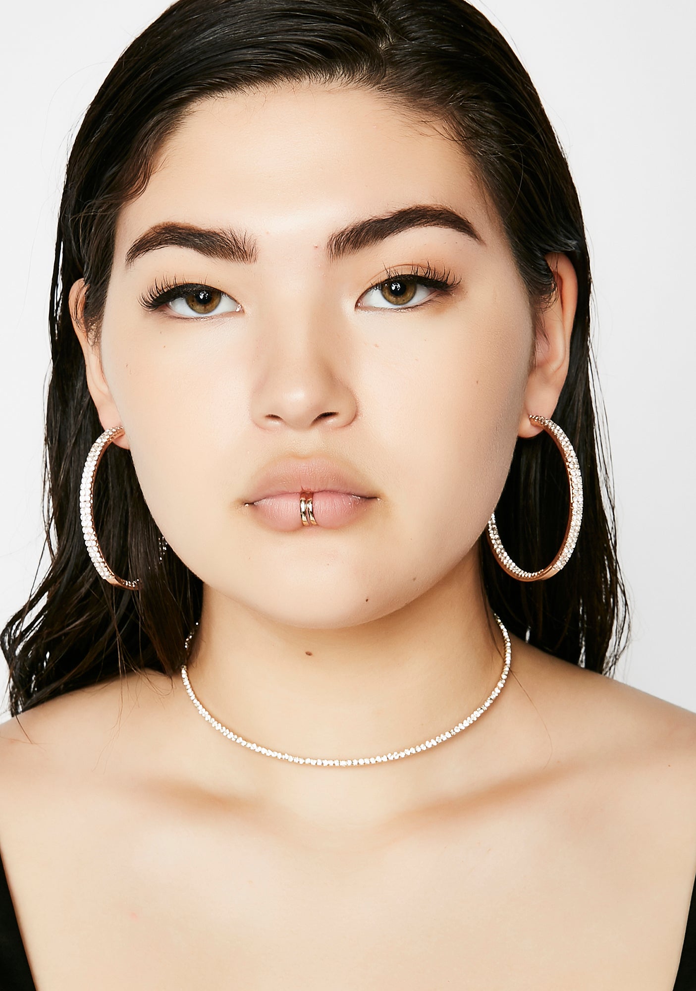 Rhinestone Gold Hoop Earrings – Dolls Kill
