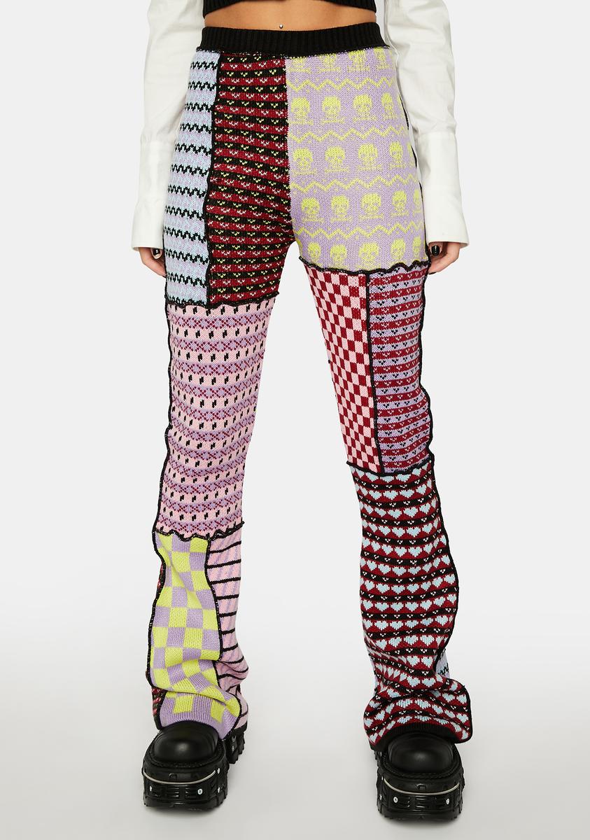 The Ragged Priest Multi Patchwork Knit Flare Pants – Dolls Kill
