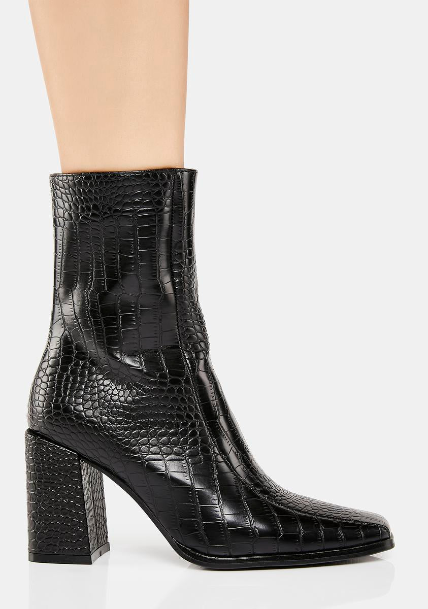 Vegan Leather Croc Ankle Boots - Black – Dolls Kill