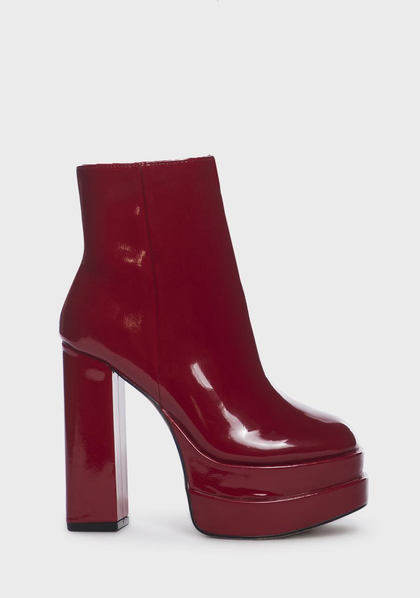 Vegan Leather Patent Double Stacked Platform Boots - Red – Dolls Kill