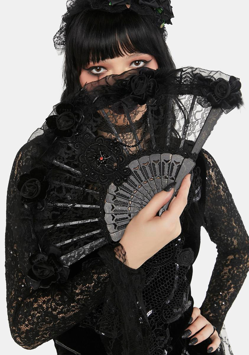Devil Fashion Lace Sheer Handheld Fan - Black – Dolls Kill