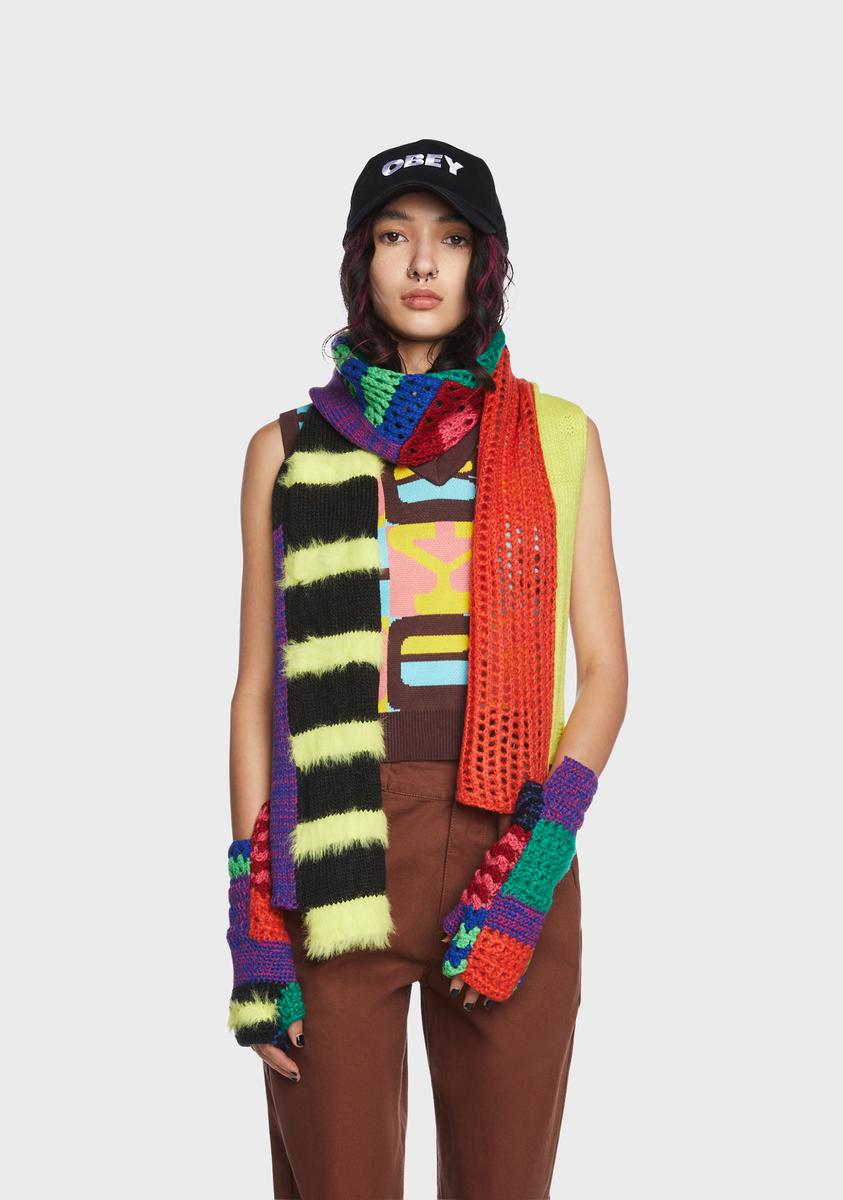 The Ragged Priest Spliced Knit Patchwork Scarf - Multi – Dolls Kill