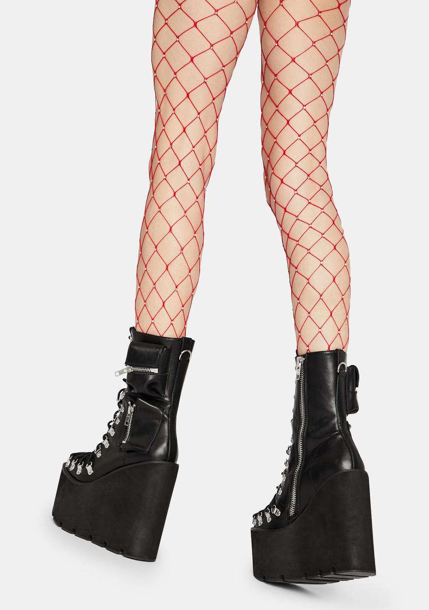 Rhinestone Fishnet Tights - Red – Dolls Kill