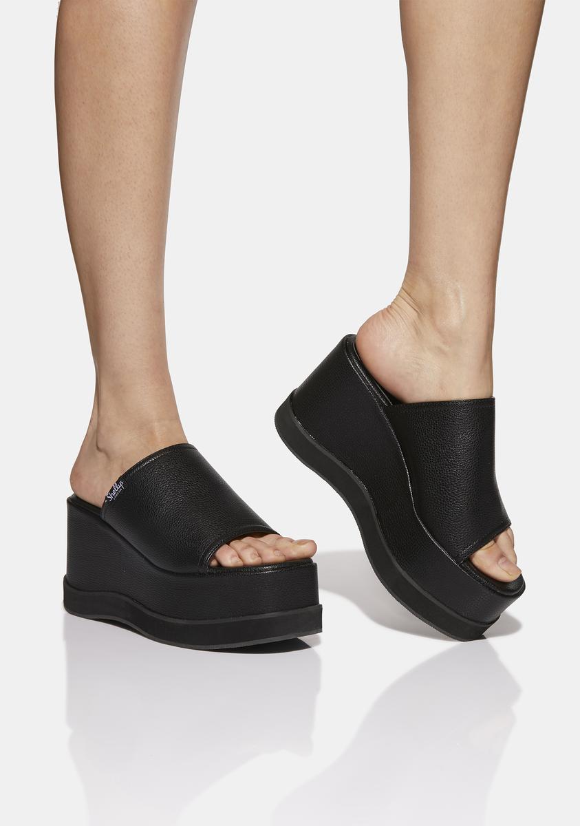 Shellys London Black Bubble Platform Mules – Dolls Kill