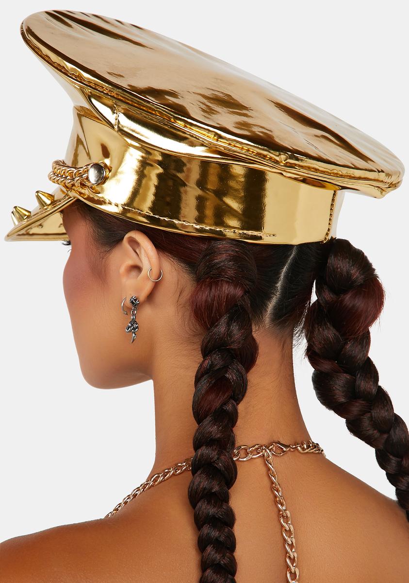 Funk Plus Spiked Metallic Chain Strap Captain Hat - Gold – Dolls Kill