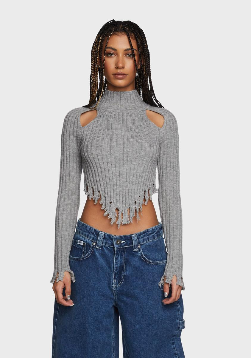 Distressed Knit Cropped Sweater - Gray – Dolls Kill