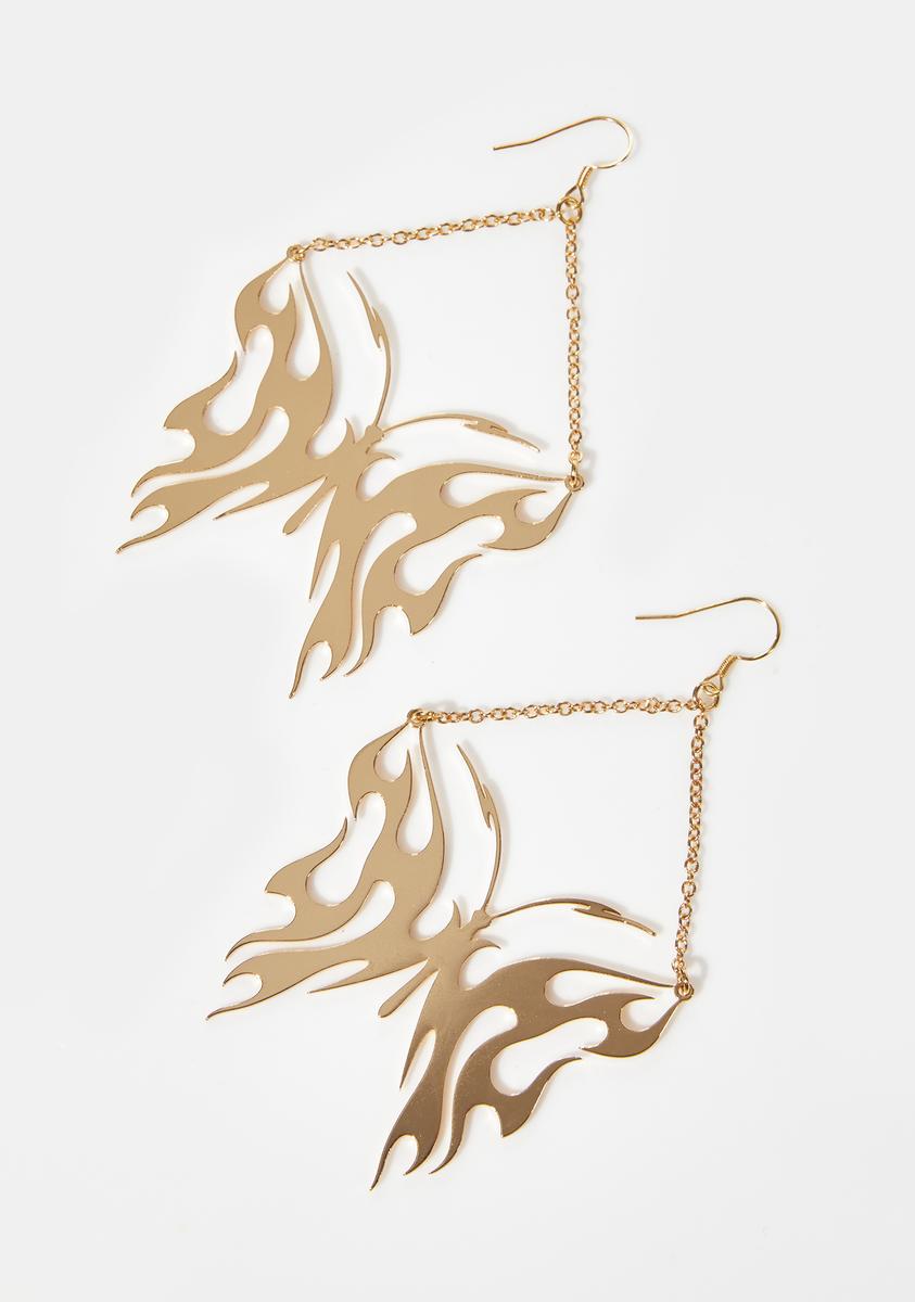 Stylized Butterfly Chain Drop Earrings Gold – Dolls Kill
