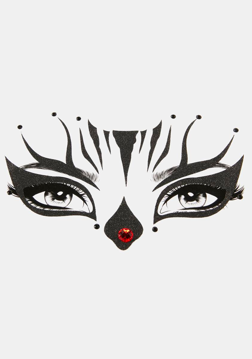 Cat Rhinestone Face Stickers - Black – Dolls Kill