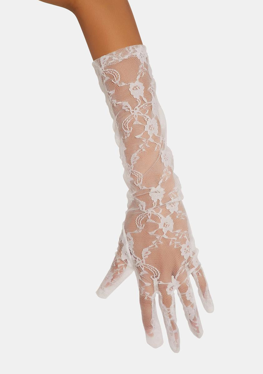 Floral Lace Arm Length Gloves - White – Dolls Kill