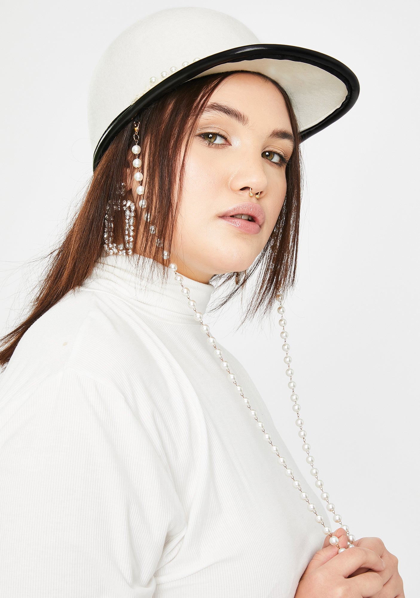 Pearl Neck Strap Hunt Cap - White – Dolls Kill