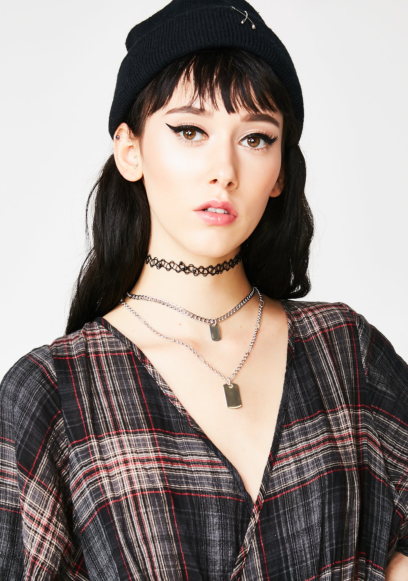 Silver Layered Dog Tag Necklace – Dolls Kill