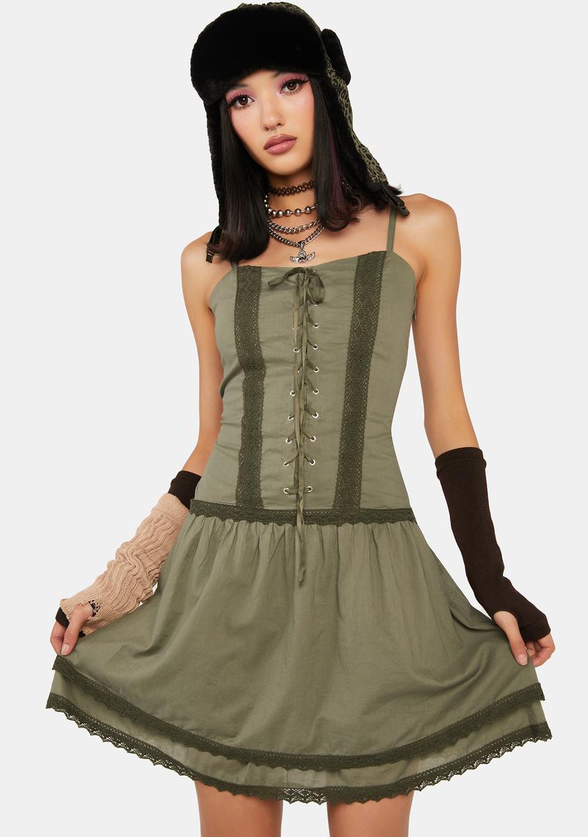 Minga Lace Up Crochet Lace Mini Dress - Green – Dolls Kill