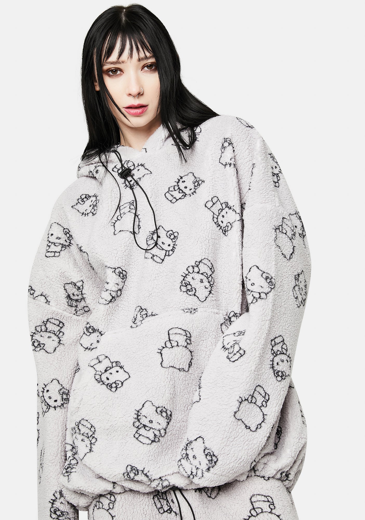 Grey Hello Kitty Printed Fleece Hoodie – Dolls Kill