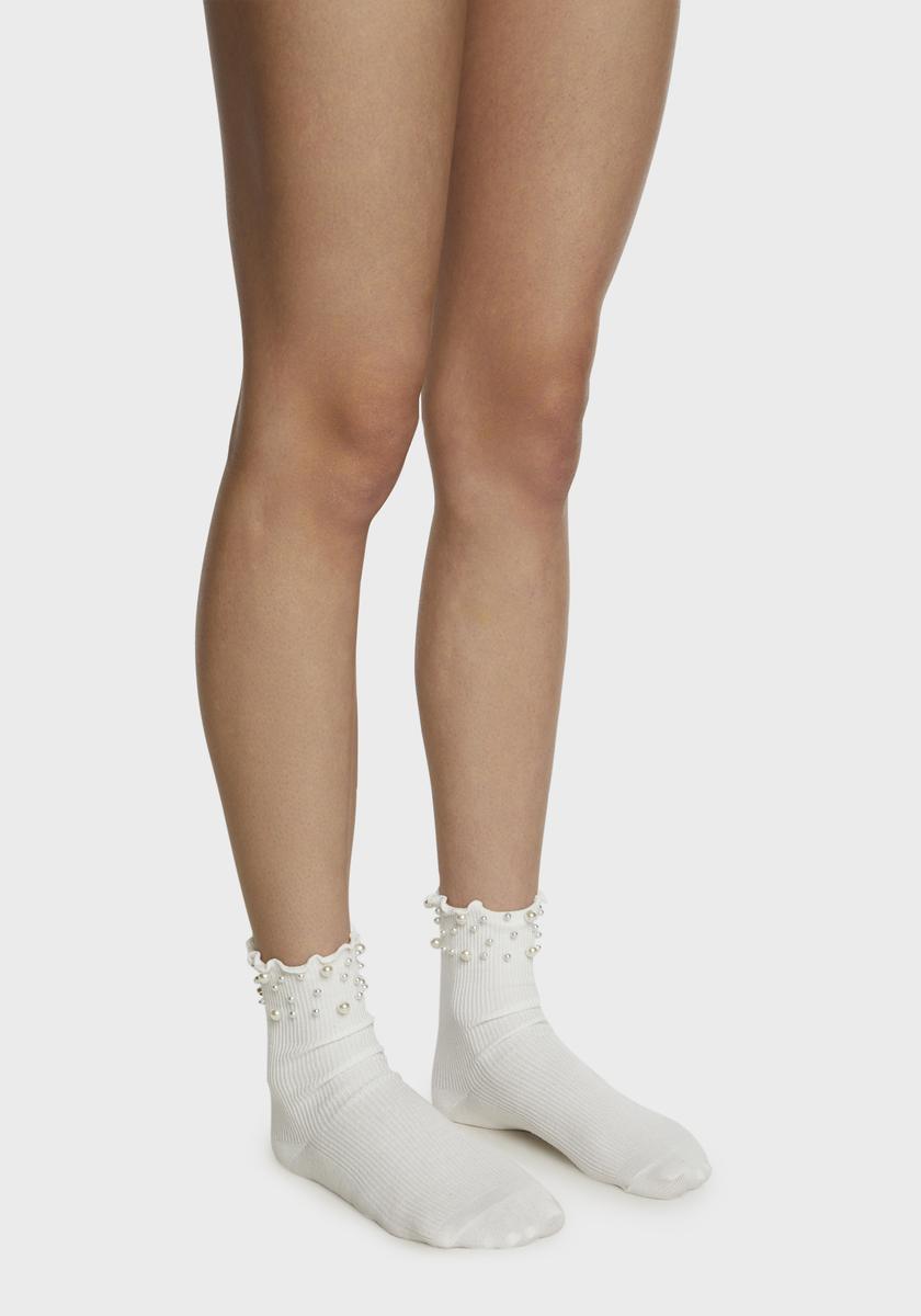 Pearl Bead Ankle Socks - White – Dolls Kill