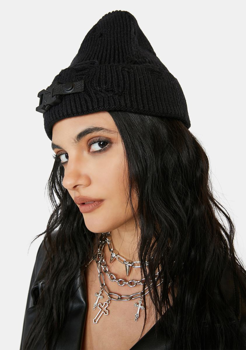 Distressed Knit Buckle Beanie - Black – Dolls Kill