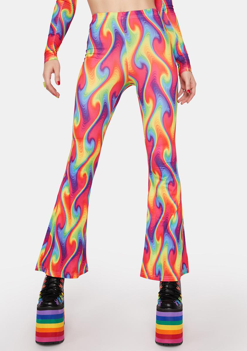 Trippy Rainbow Flame Print Flare Pants - Multi – Dolls Kill