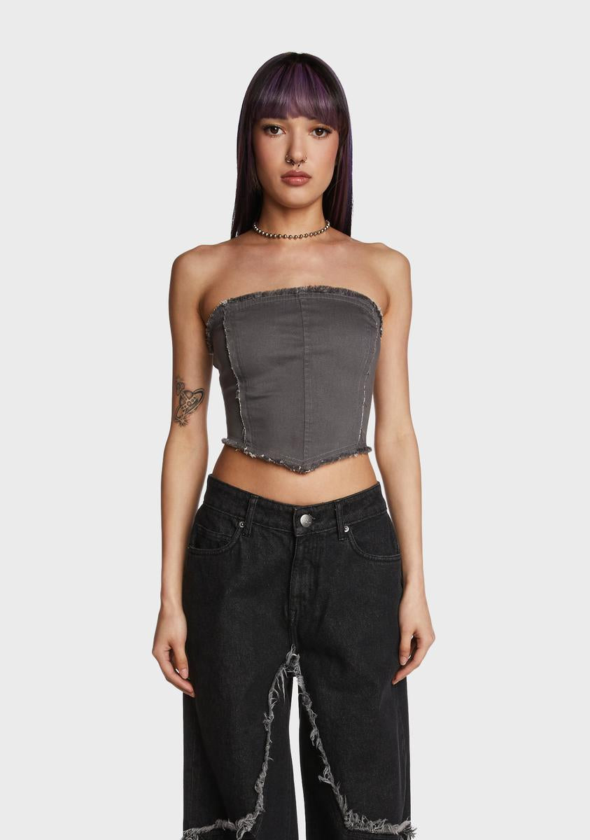 Denim Raw Edge Corset Top - Gray – Dolls Kill