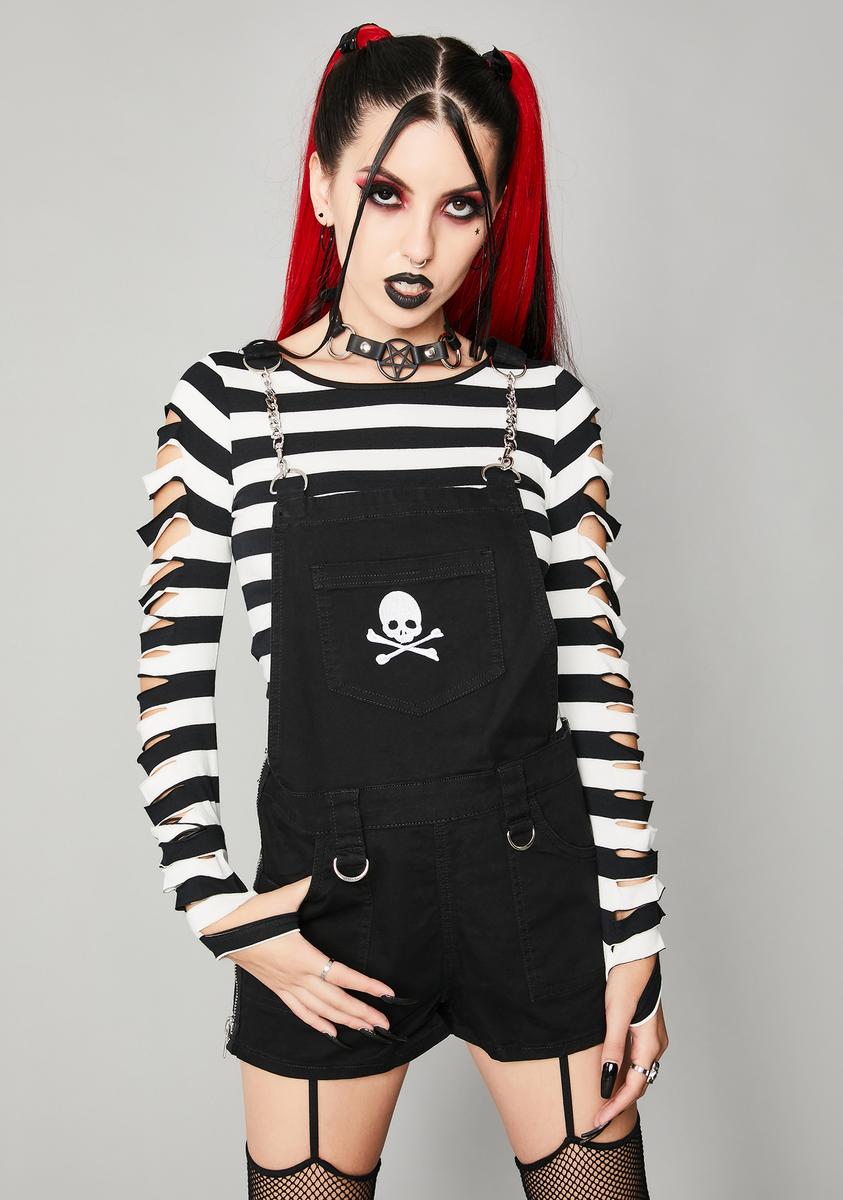 Widow Gothic Skull Short Overalls - Black – Dolls Kill
