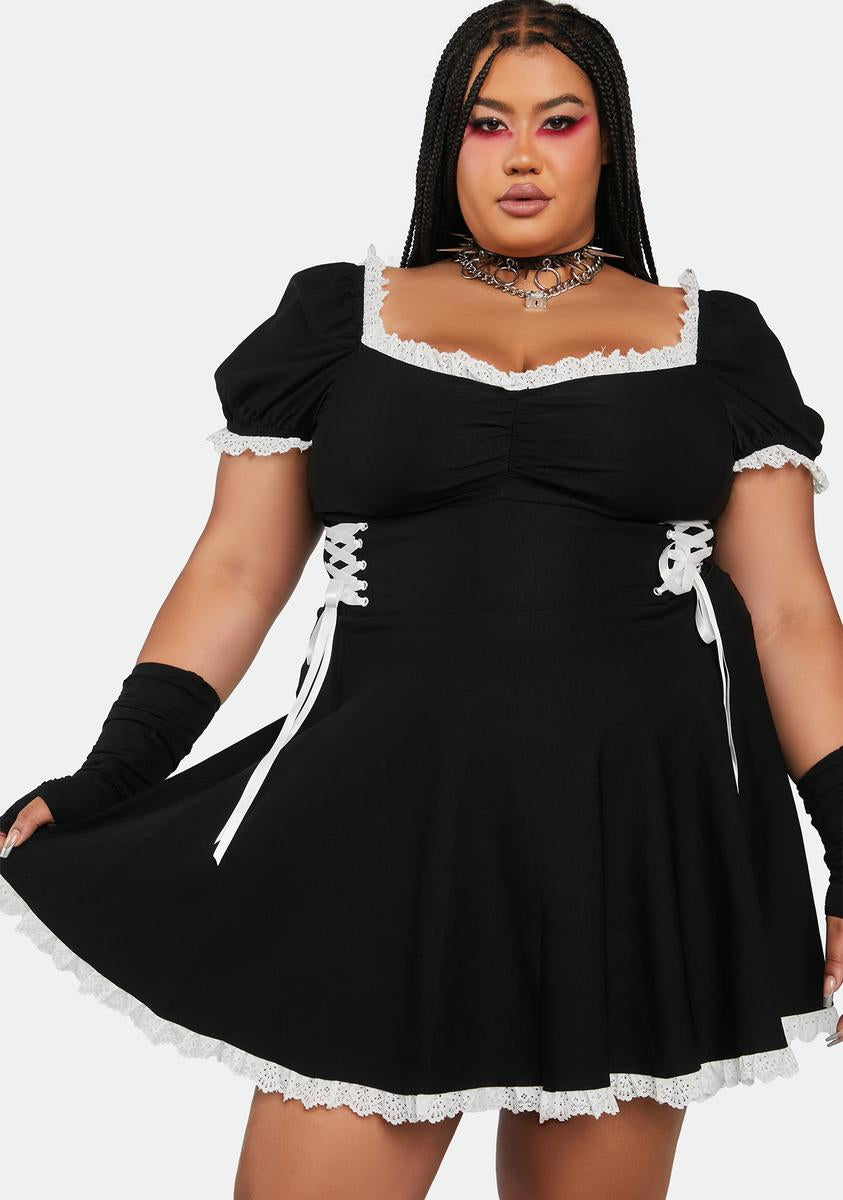Current Mood Plus Size Lace Mini Babydoll Dress - Black – Dolls Kill