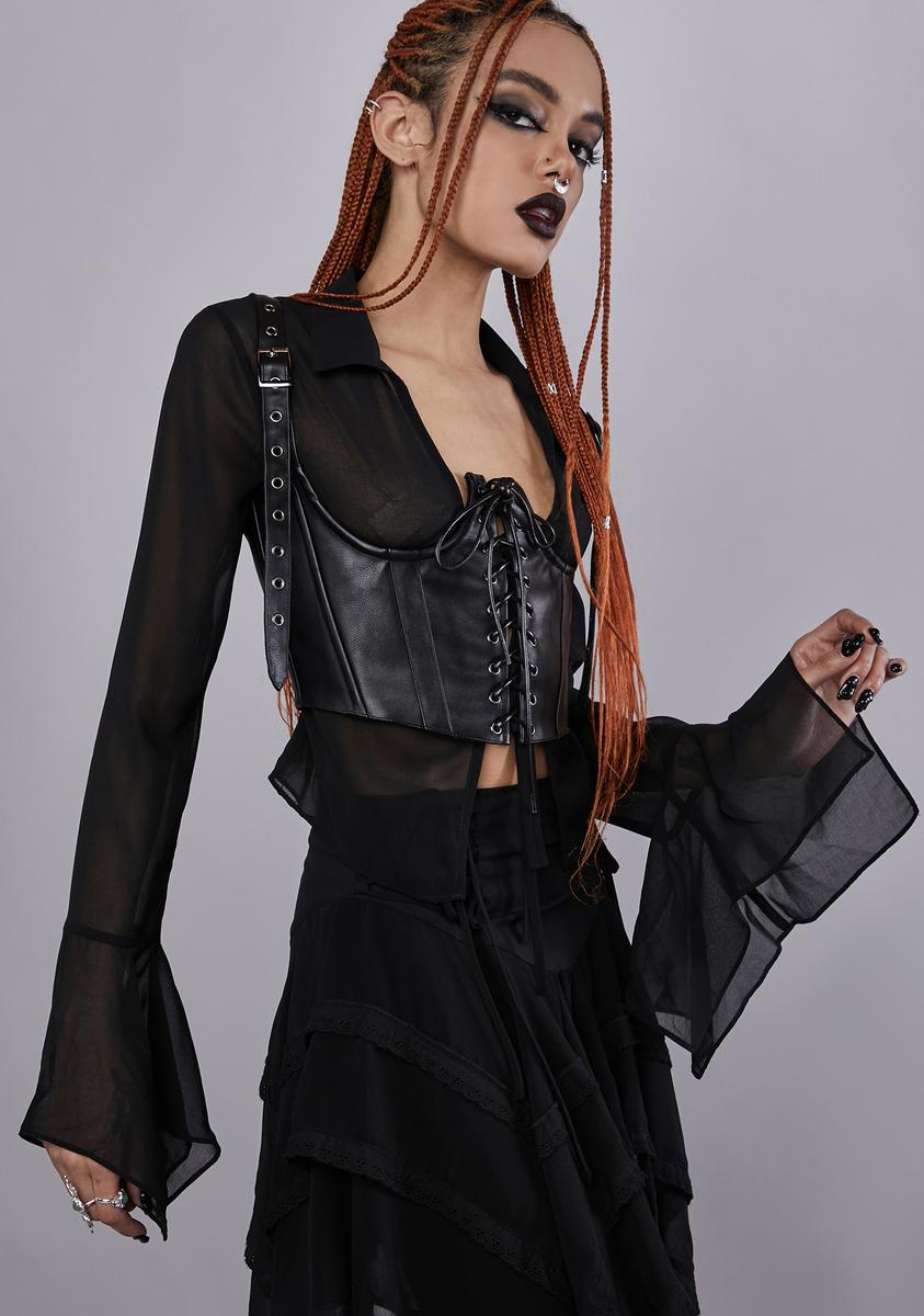 Widow Sheer Chiffon Bell Sleeve Blouse - Black – Dolls Kill