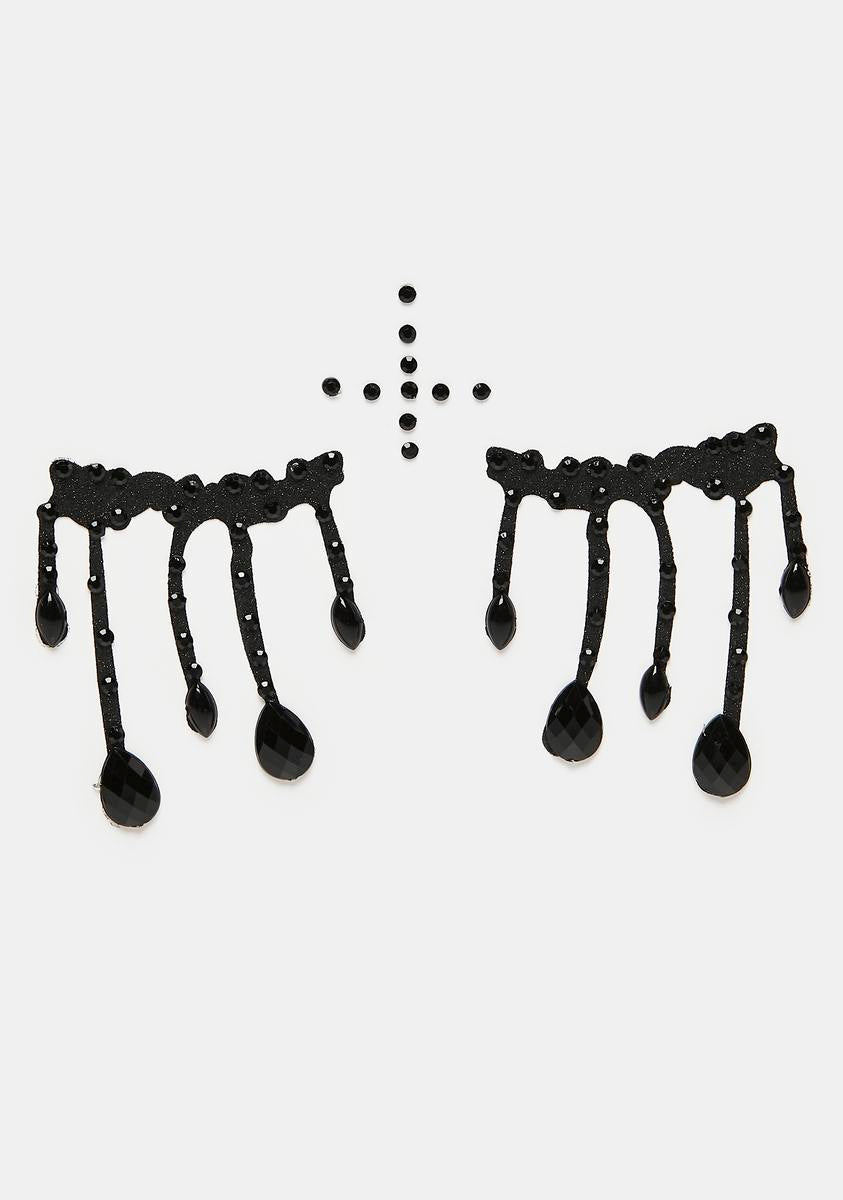 Rhinestone Cross Blood Face Stickers - Black – Dolls Kill