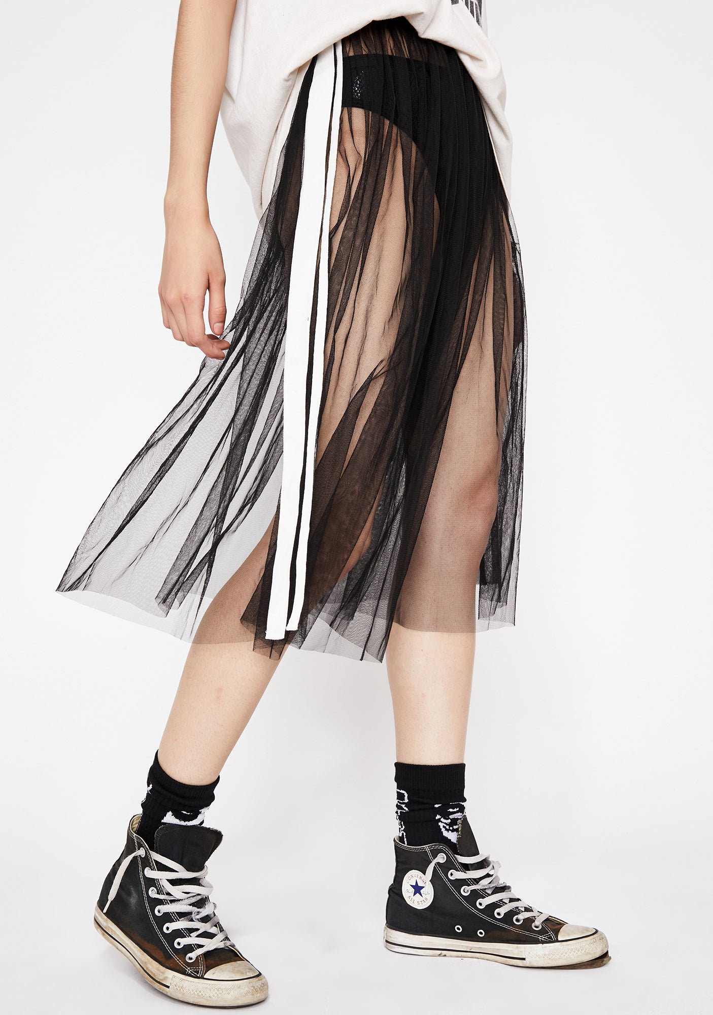 Side Stripe Tulle Midi Skirt – Dolls Kill