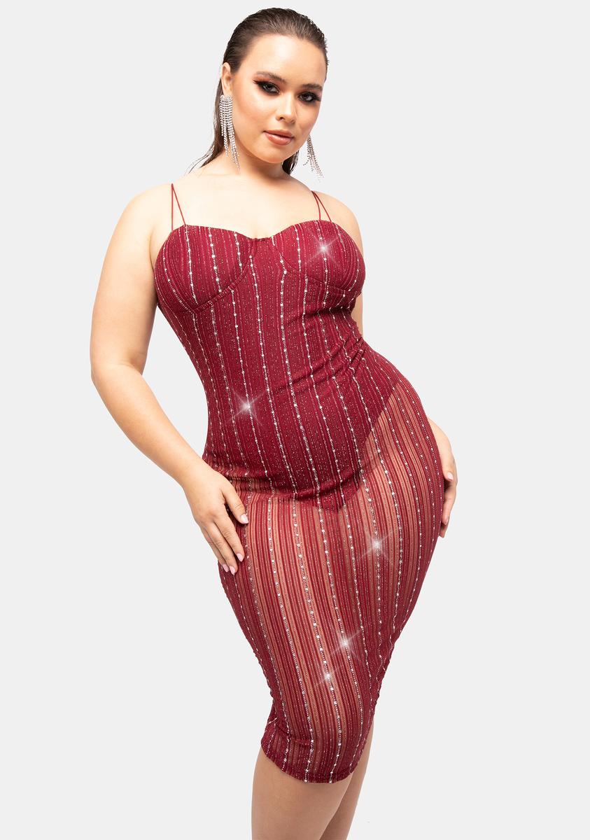 Plus Size Mesh Glitter Sheer Midi Dress - Red – Dolls Kill