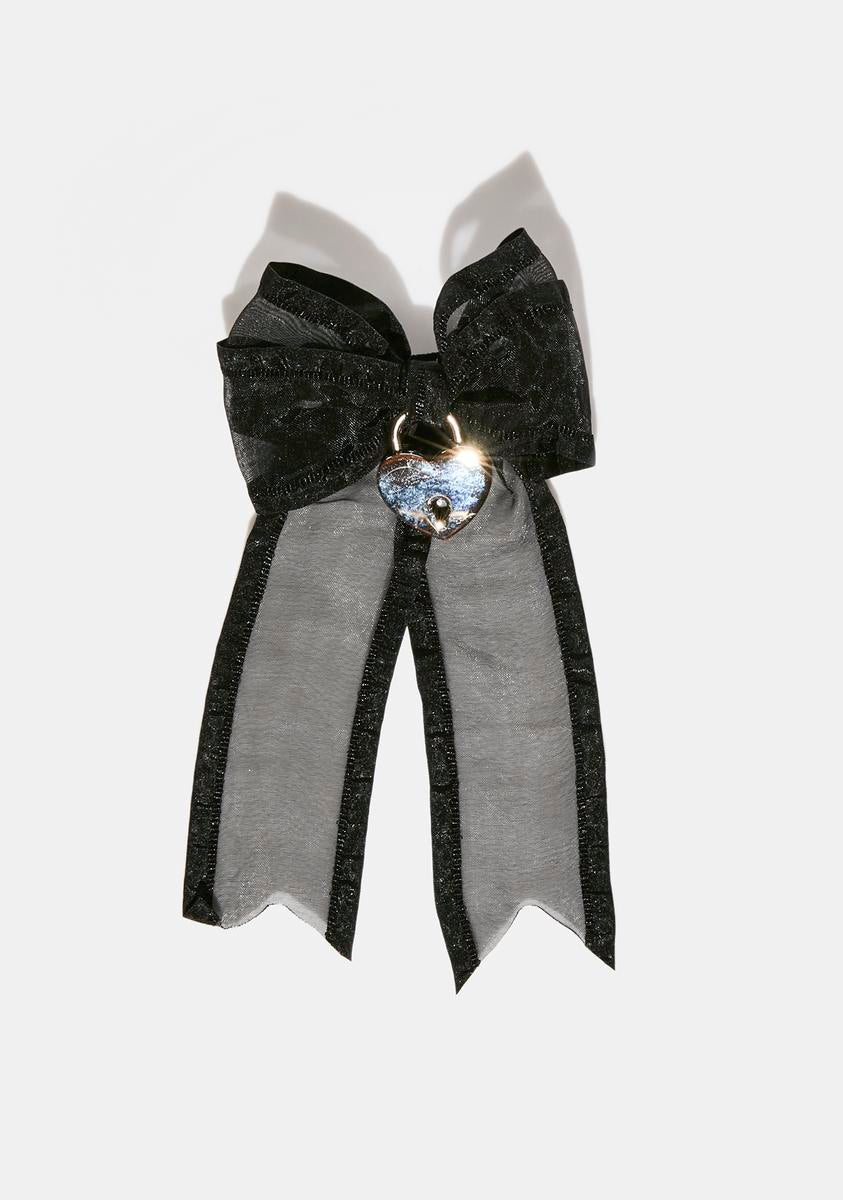 Sheer Bow With Heart Lock Charm - Black – Dolls Kill