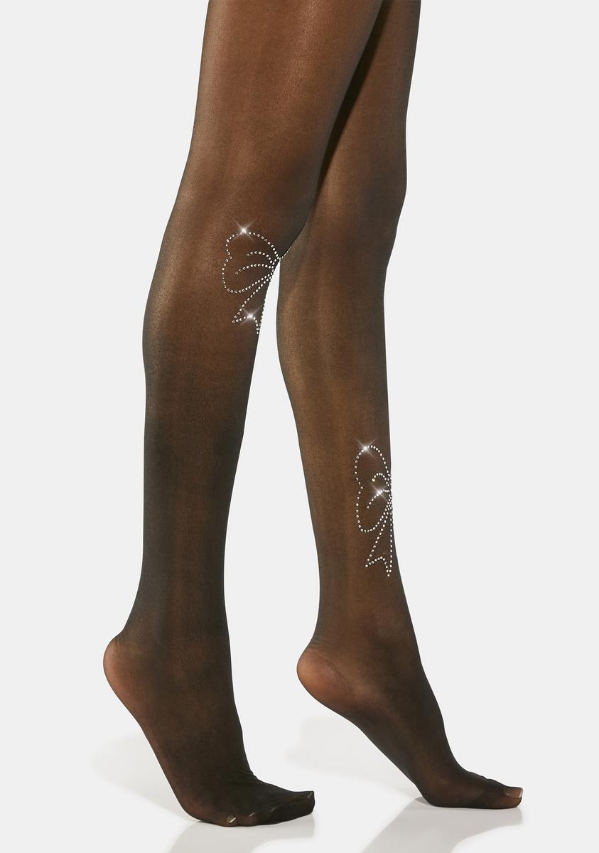 Sheer Rhinestone Bow Tights - Black – Dolls Kill