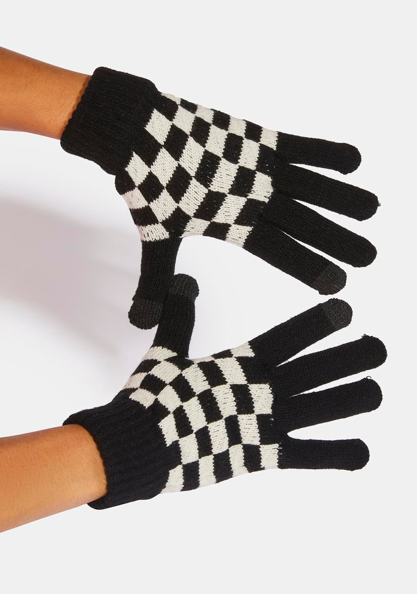 Checkered Knit Gloves - Black White – Dolls Kill
