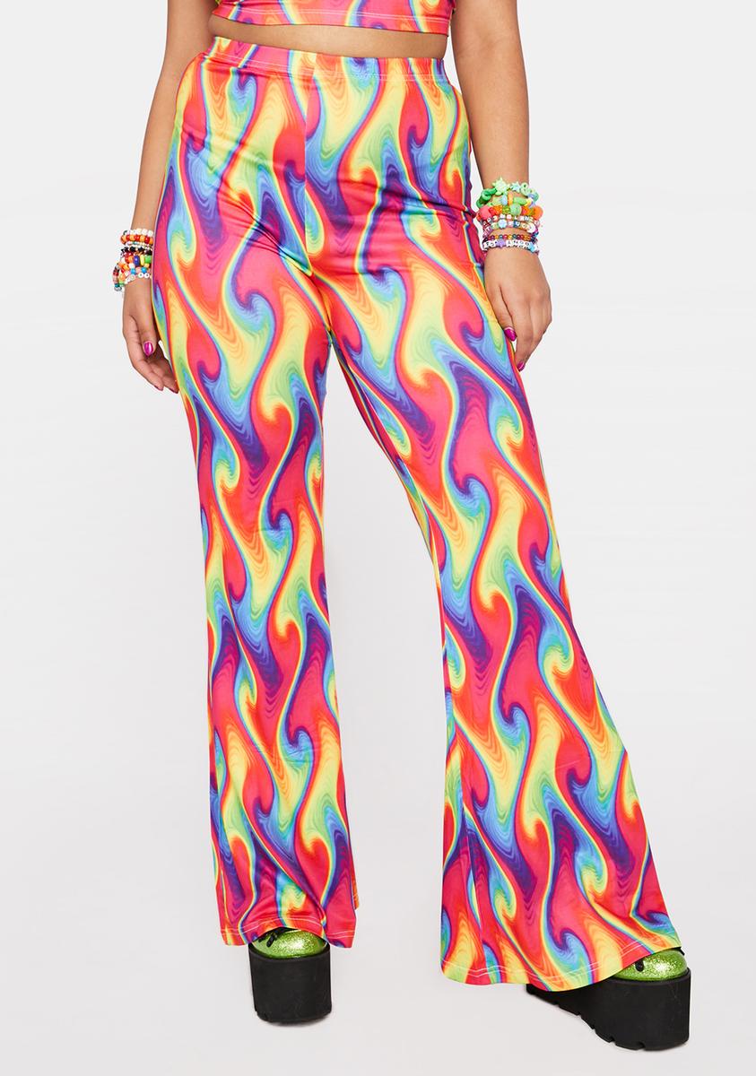 Plus Size Trippy Rainbow Flame Print Flare Pants - Multi – Dolls Kill
