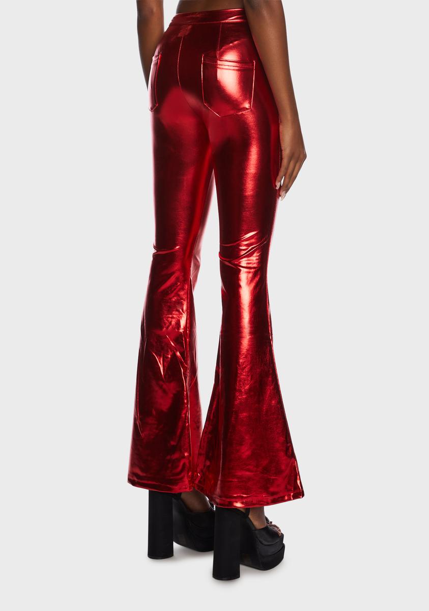 Metallic Vegan Leather Flared Pants - Red – Dolls Kill