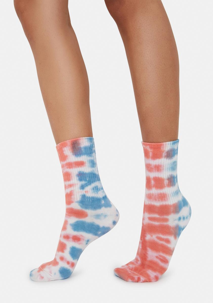Two Tone Tie Dye Ribbed Crew Socks - Orange/Blue – Dolls Kill
