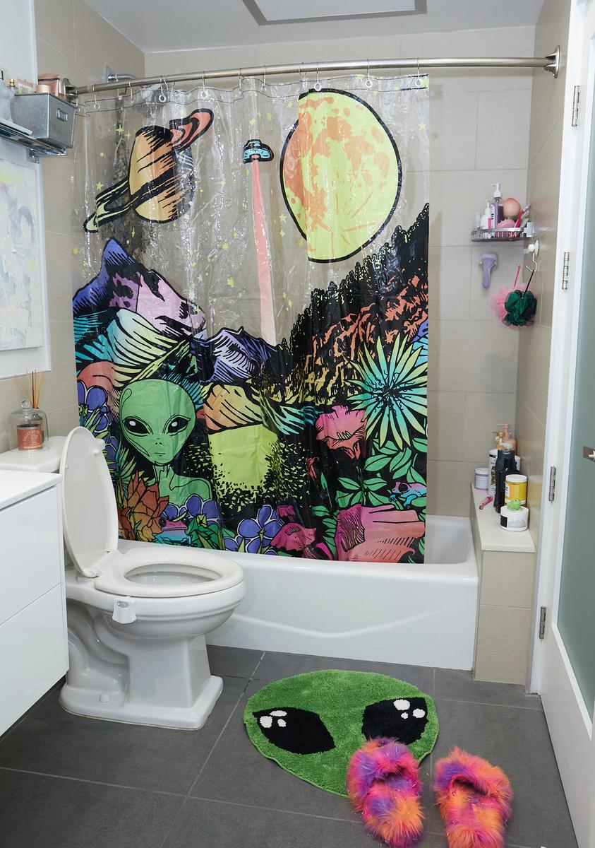 Dolls Home Trippy Alien Invasion Print Shower Curtain – Dolls Kill