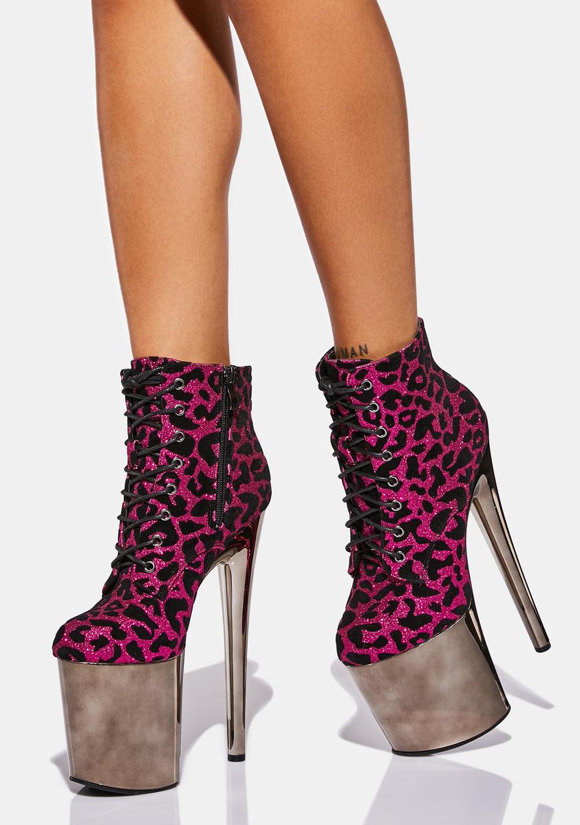 Platform Stiletto Lace Up Ankle Boots - Pink Leopard – Dolls Kill