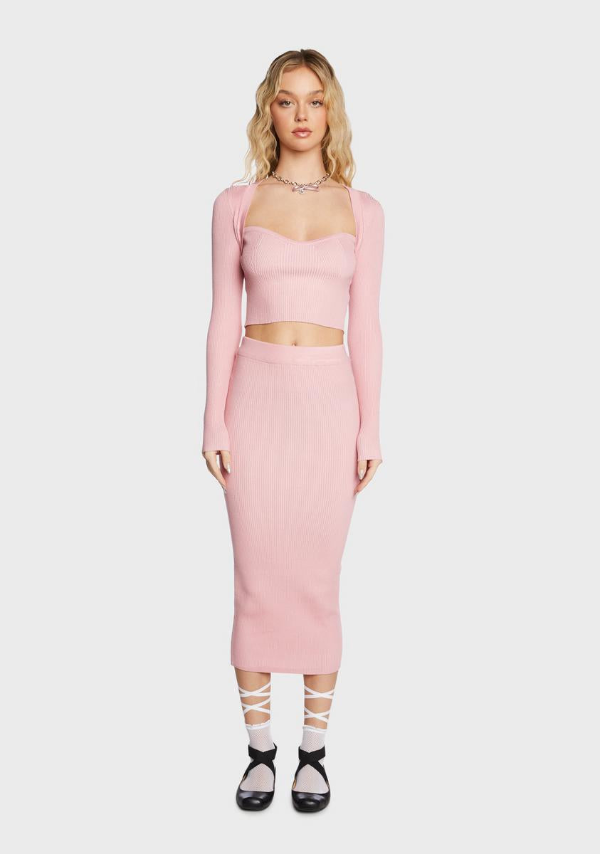 Ribbed Knit Skirt Set - Pink – Dolls Kill