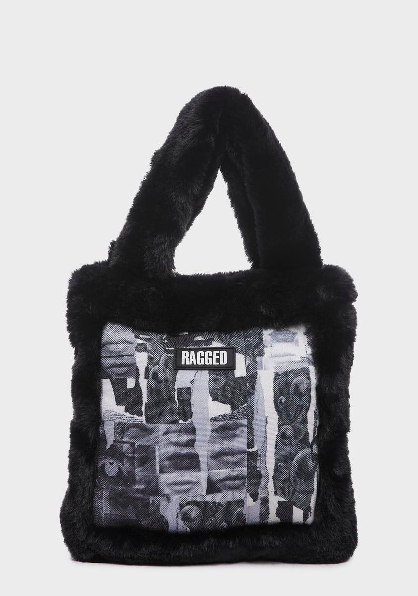 The Ragged Priest Scrapbook Print Faux Fur Trim Mini Bag - Black ...