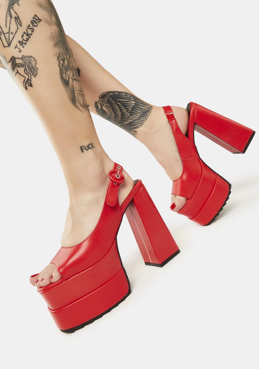 Lamoda Vegan Leather Slingback Platform Heels - Red – Dolls Kill