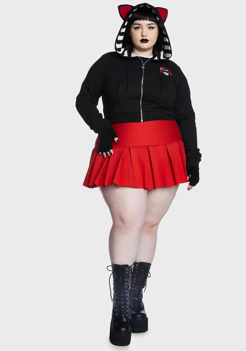 Dolls Kill x Emily The Strange Plus Size Embroidered Cat Ear Zip Up ...