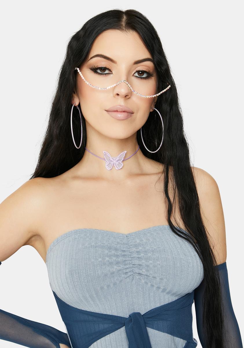 Rhinestone Bottom Frame Sunglasses - Clear Silver – Dolls Kill