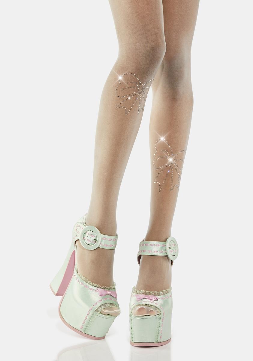Sheer Rhinestone Bow Tights - White – Dolls Kill