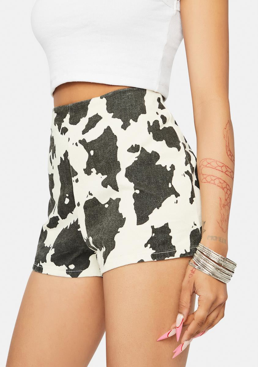 Cow Print High Waist Denim Shorts - Black/White – Dolls Kill