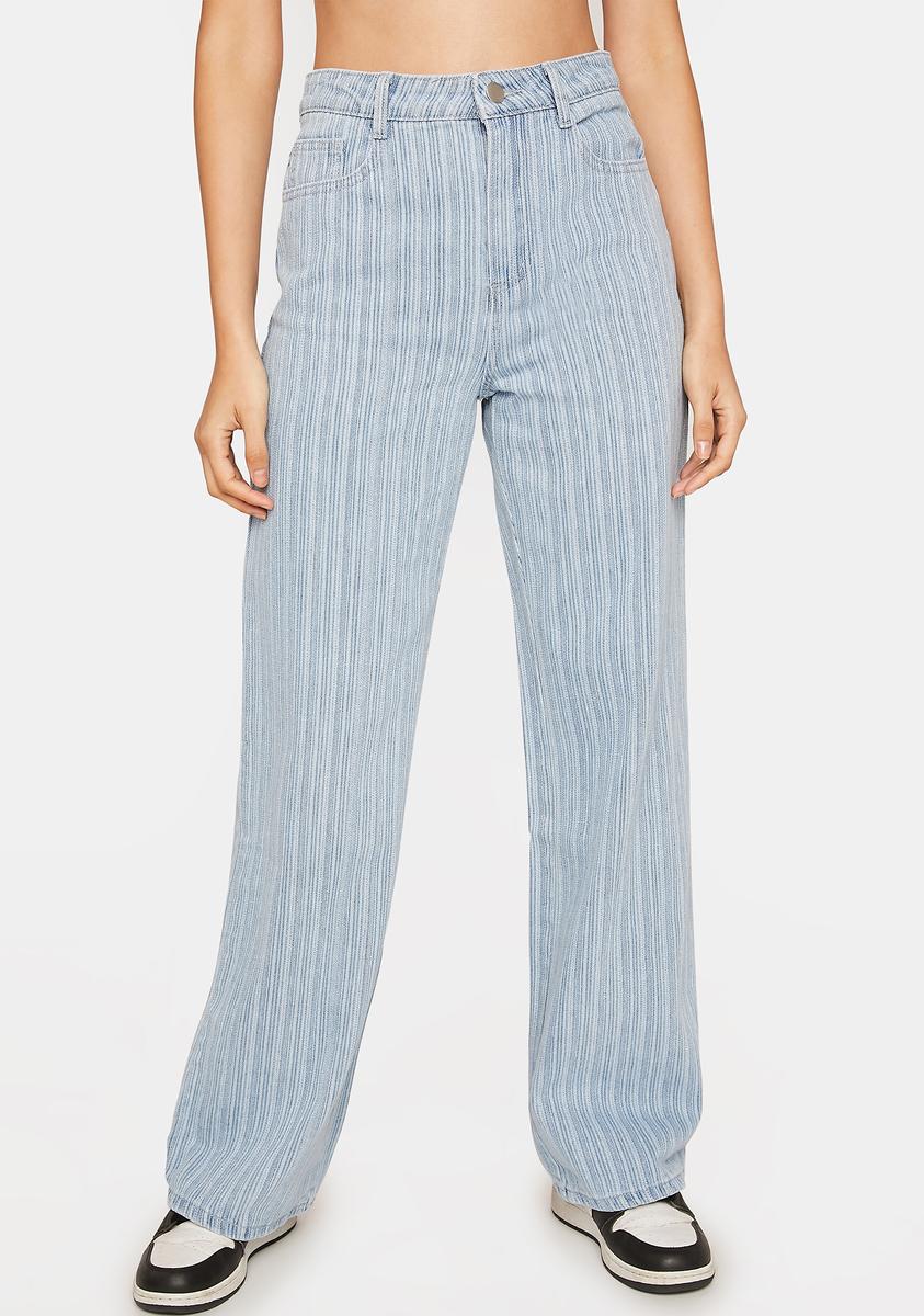 Wide Leg Striped Print Denim Jeans - Blue – Dolls Kill